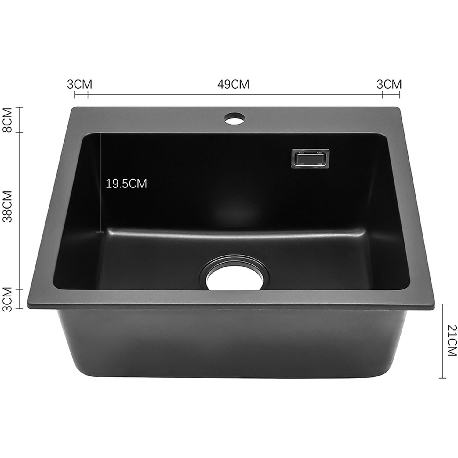 Kitchen Sink Square Wash Basin Single Bowl With Stainless Steel Strainer
