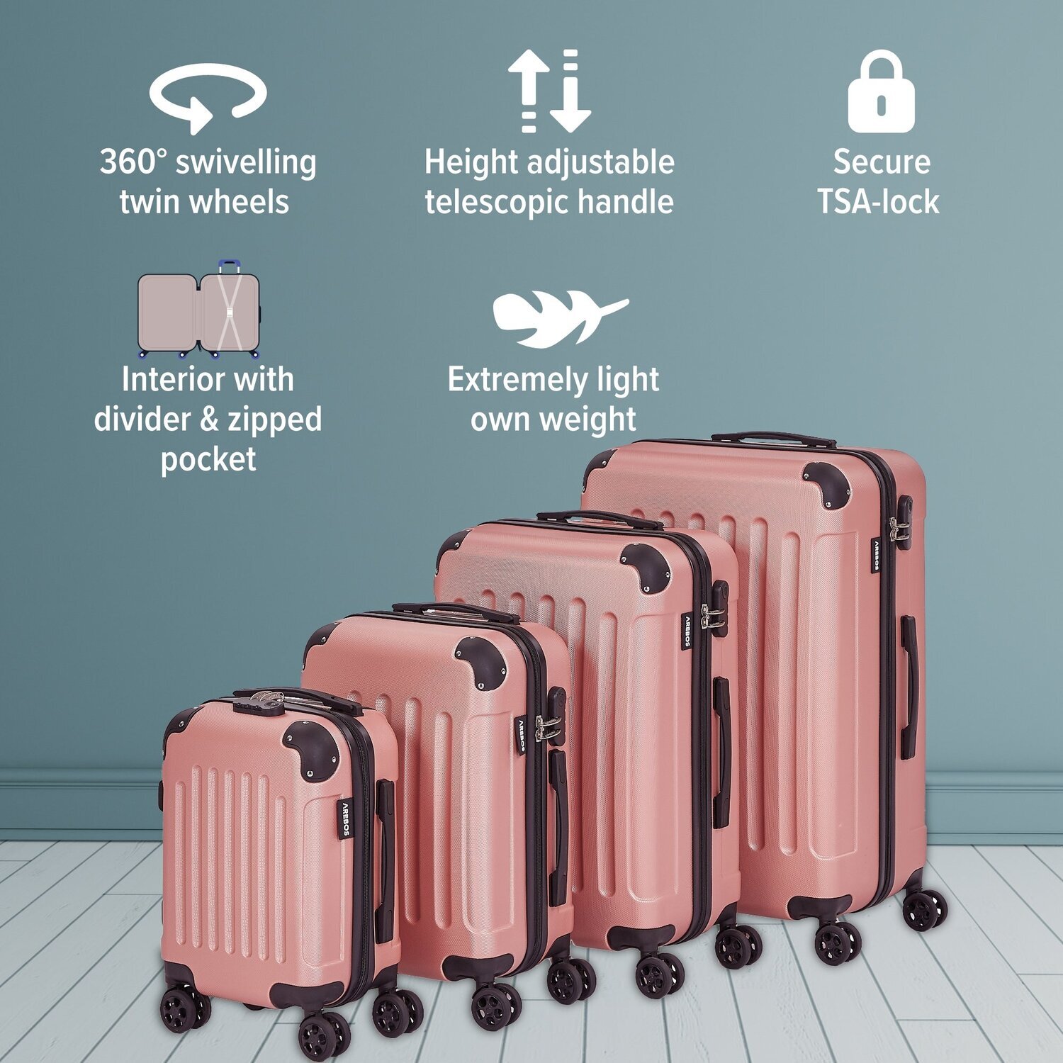 Set of 4 ABS Hard Shell Travel Suitcases With Telescopic Handle