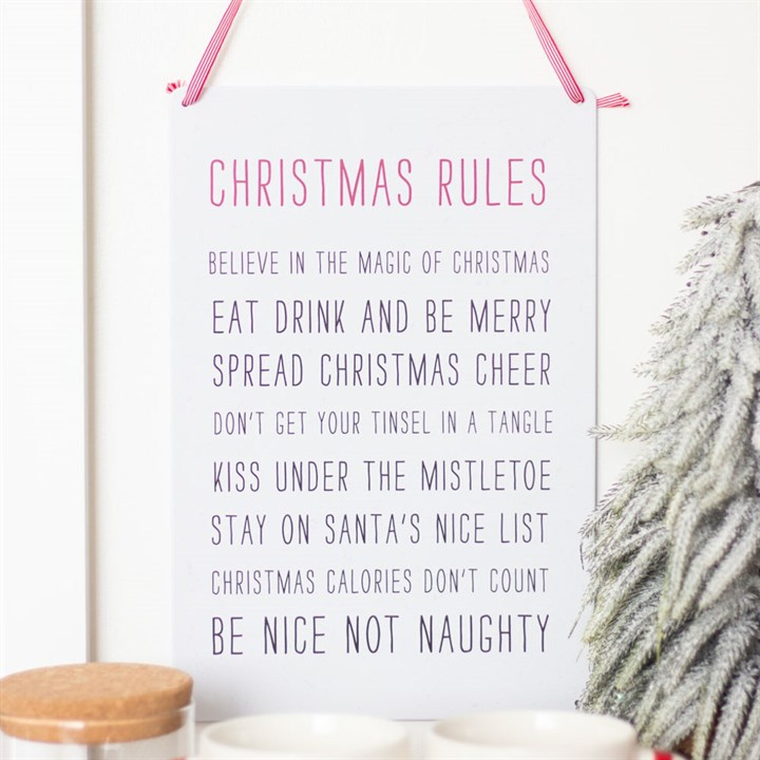 30Cm Christmas Rules Metal Hanging Sign