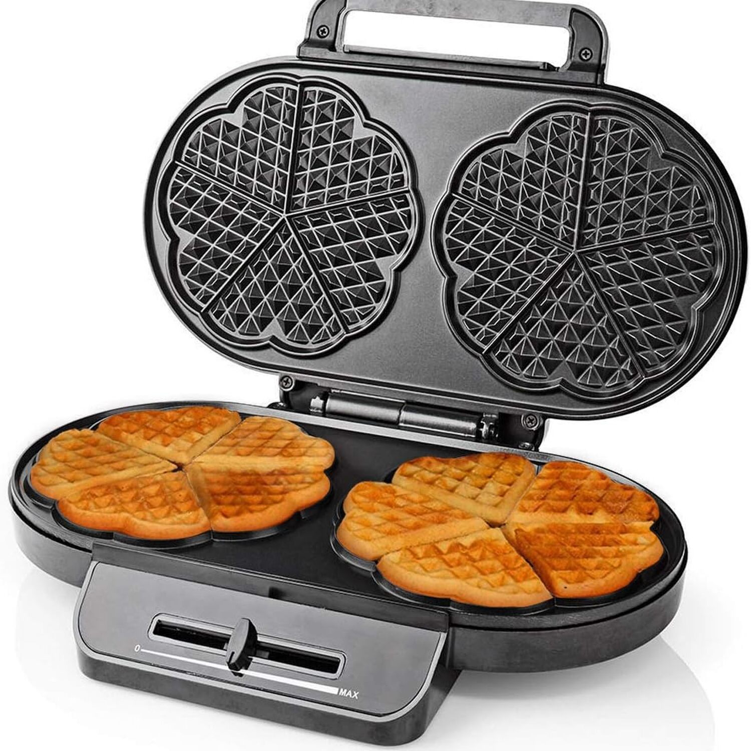 Dual Heart Shaped Waffle Maker with Non-Stick Plates