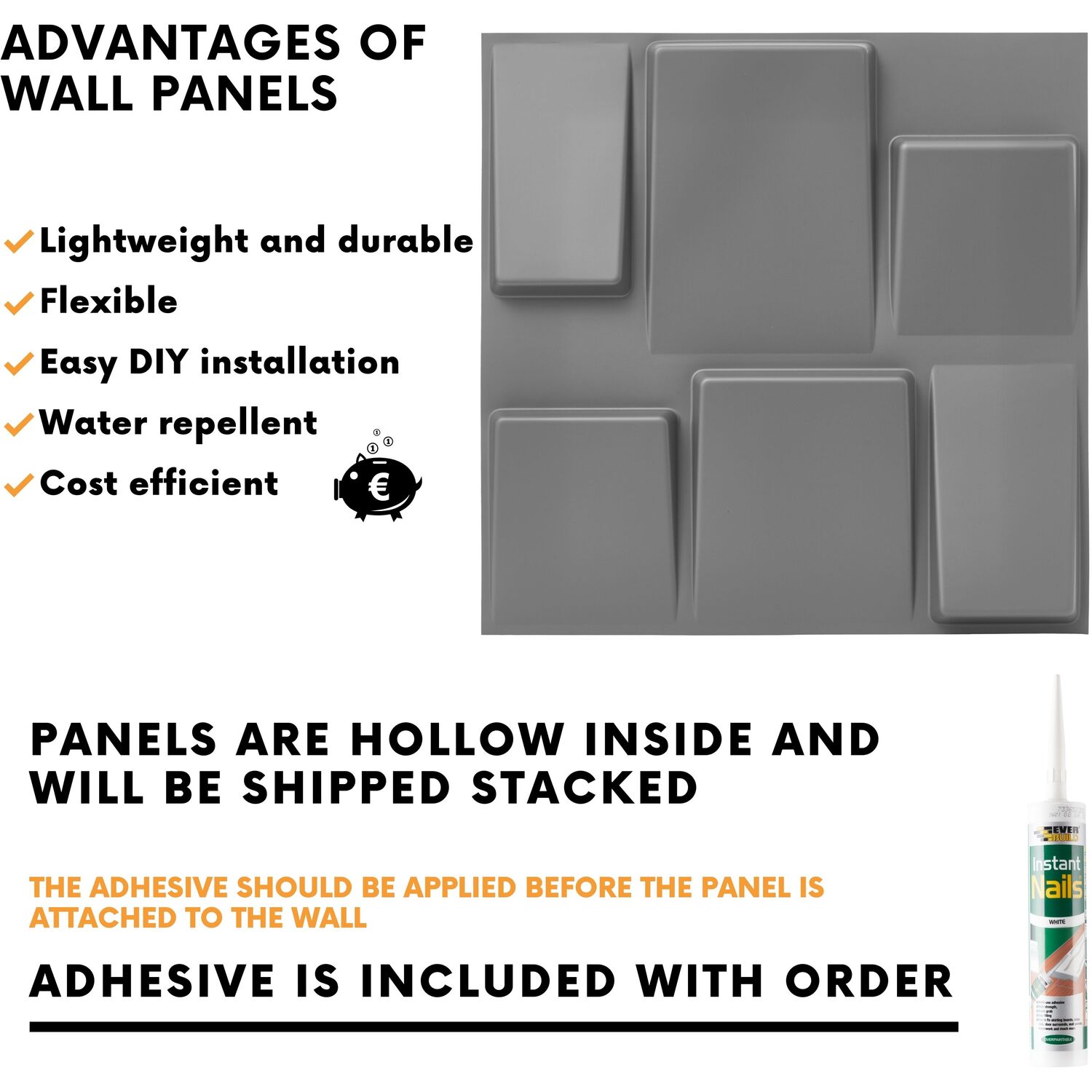 3D Wall Panels with Adhesive Included - Geometric Squares Design