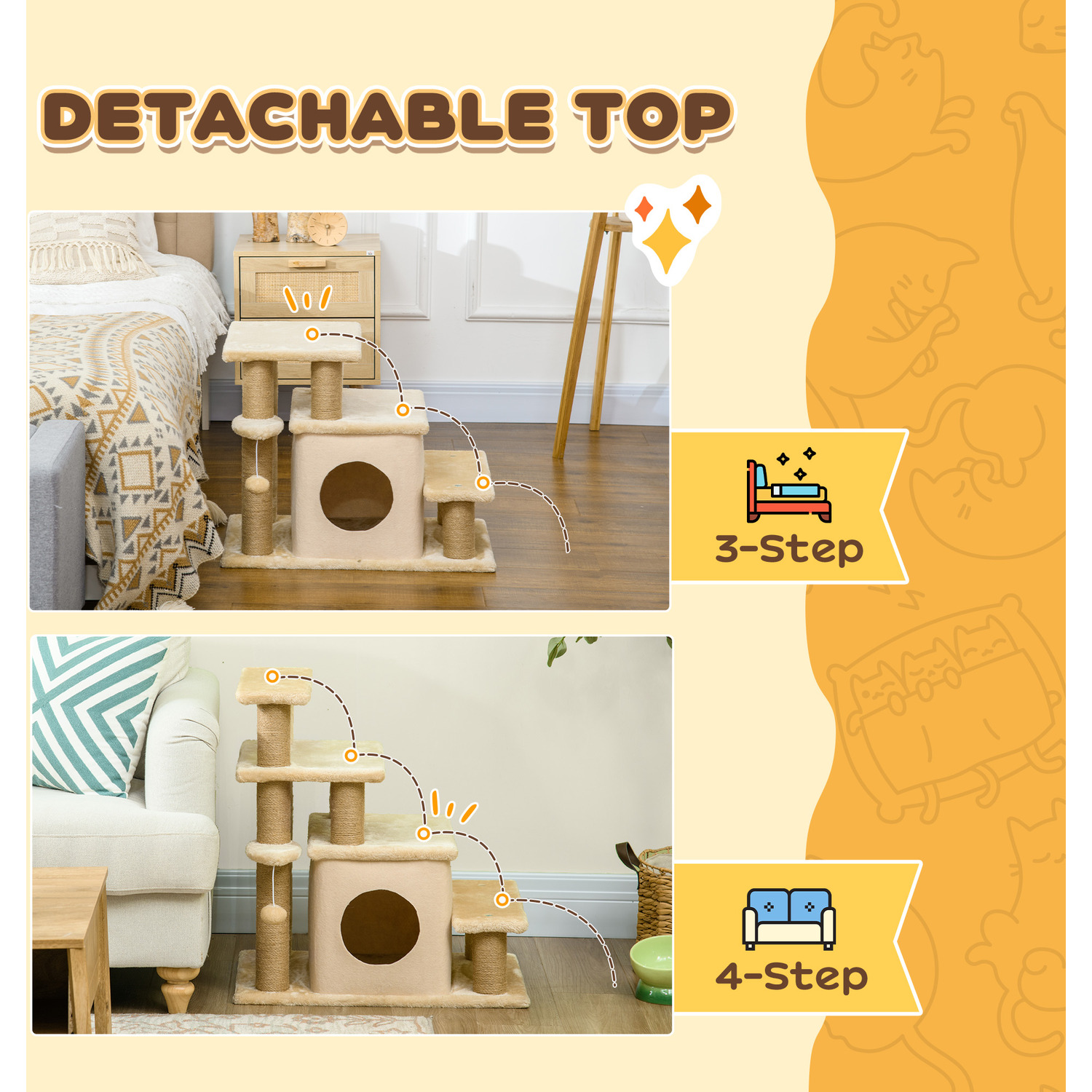 4-Step Cat Stairs for Bed, Cat House for Sofa