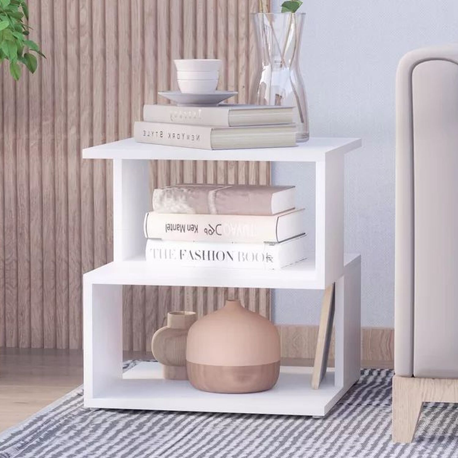 Modern 3 Level Wooden Open Bedside Table