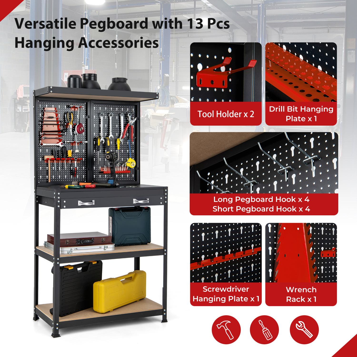 Tool Storage Workbench with Pegboard