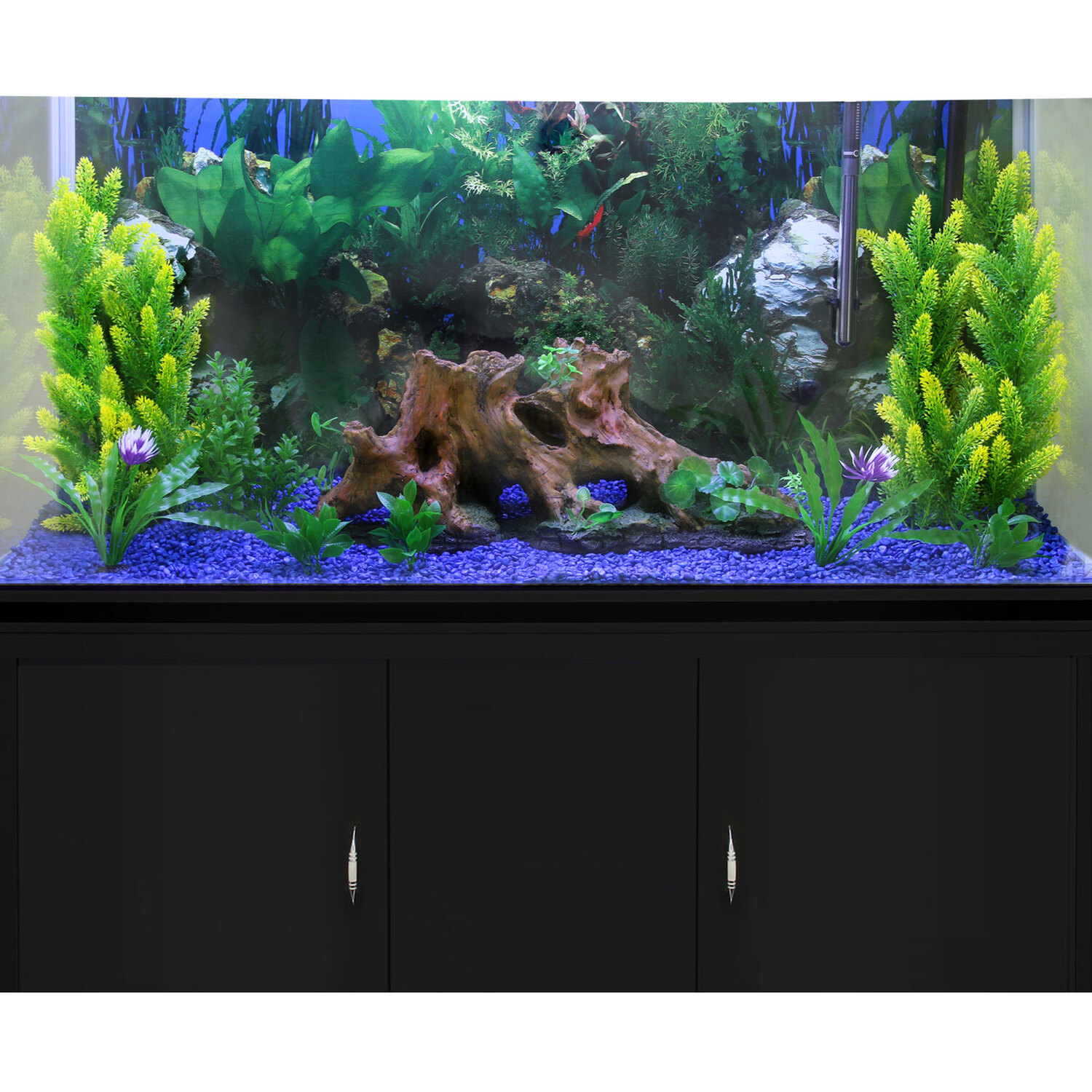 Black Aquarium Fish Tank and Cabinet with Complete Starter Kit