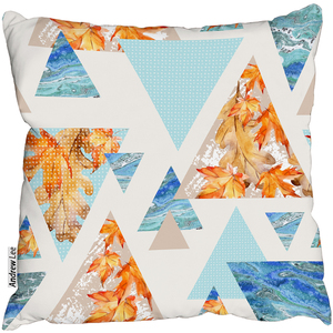 Triangles With Maple, Oak Leaves, Marble Outdoor Cushion
