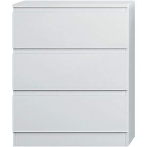 Modern 3 Drawer Chest of Drawers Matt White No Handle