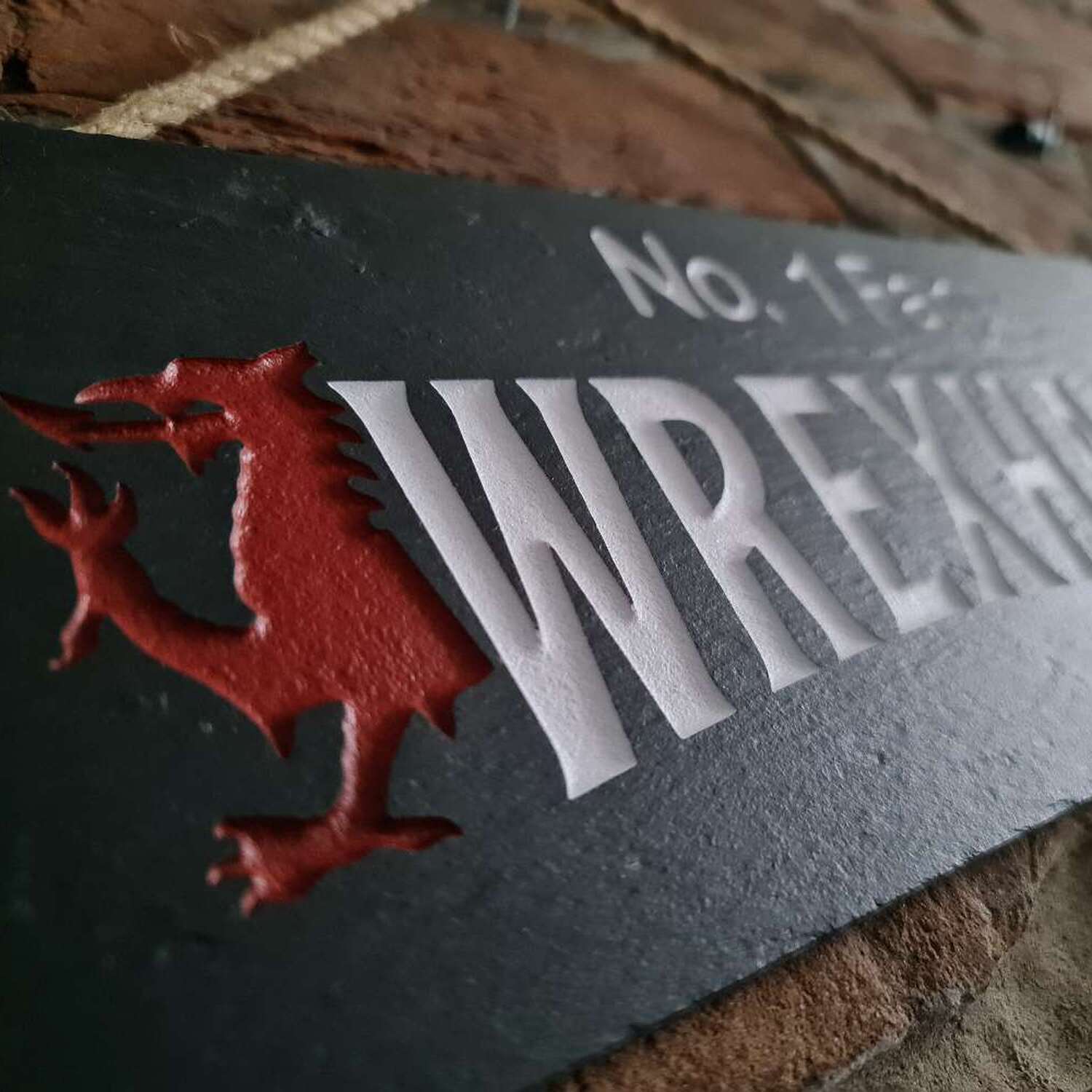 Wrexham's Number 1 Fan Slate Hanging Sign with Welsh Dragon