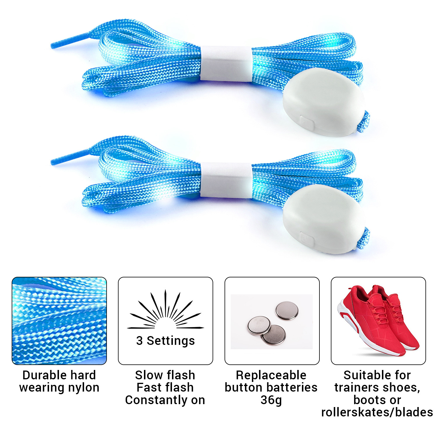 Ultra LED Light Up Flashing Fun Vibrant Shoelaces