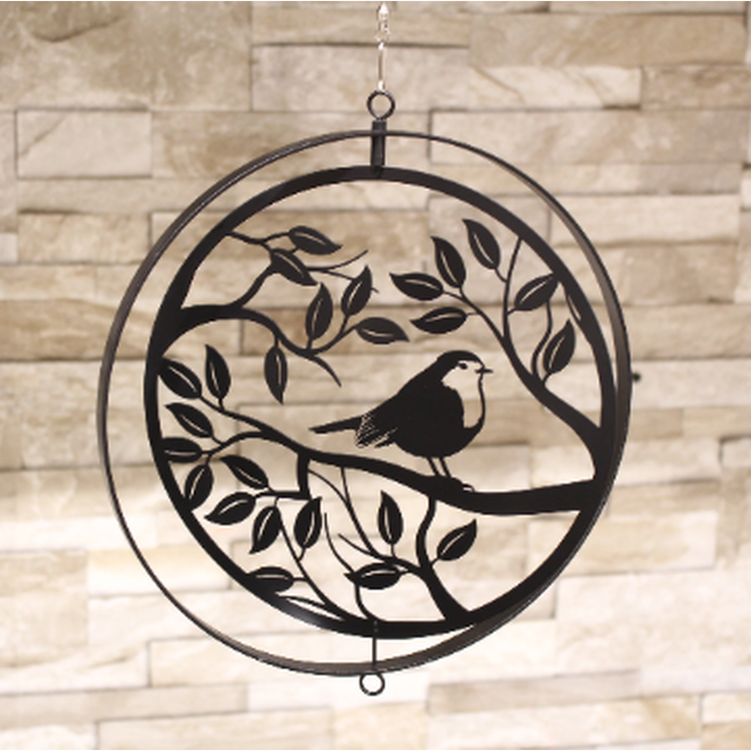 Metal Robin in Tree Hanging Silhouette Orbit Spinner