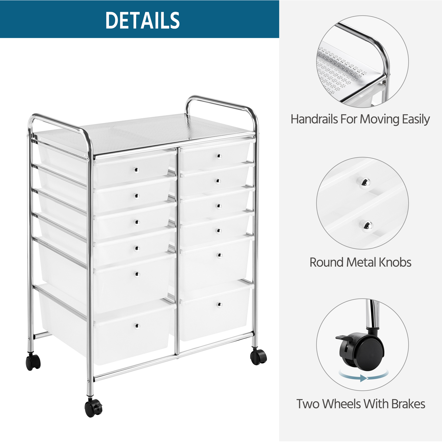 12 Drawers Rolling Storage Cart Mobile Storage Bin Trolley