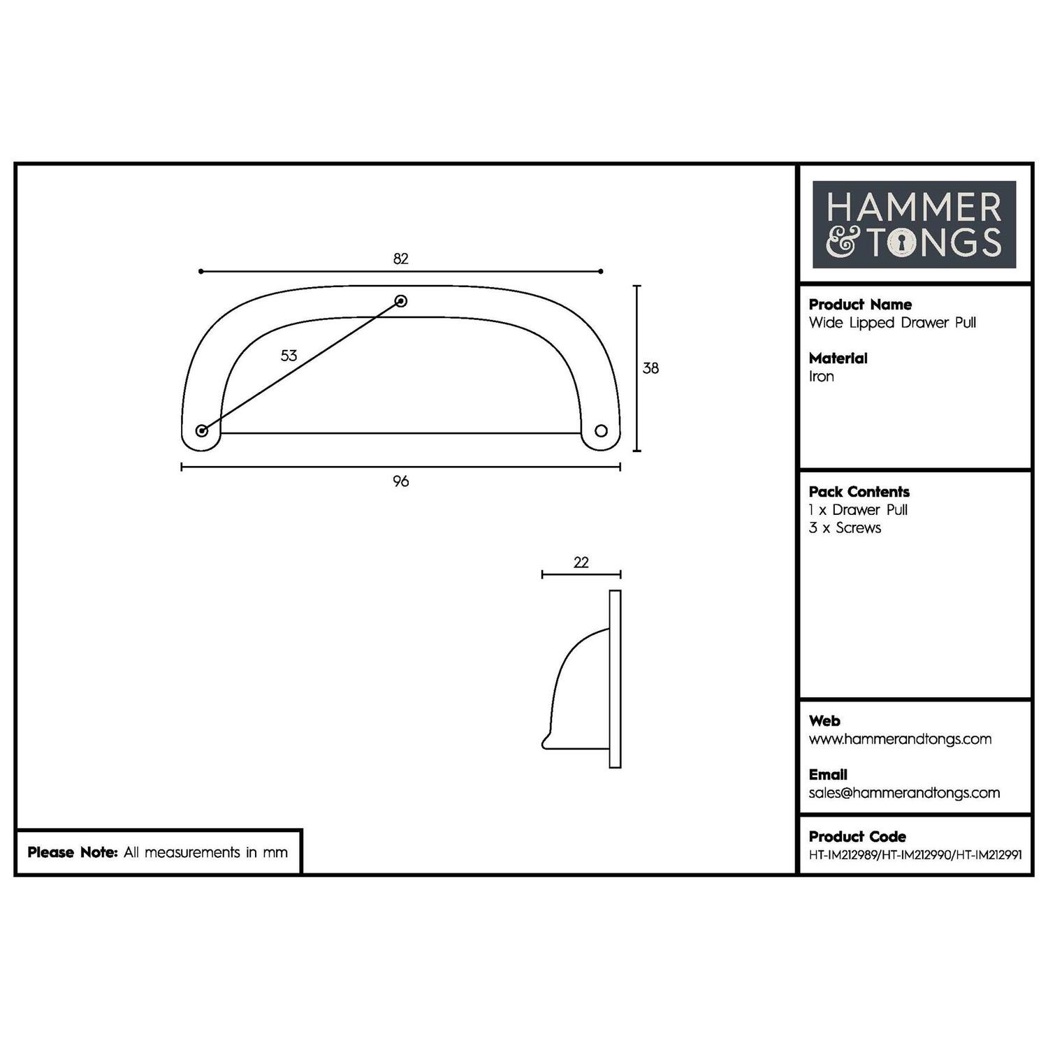 95x40mm Wide Lipped Cabinet Cup Handle