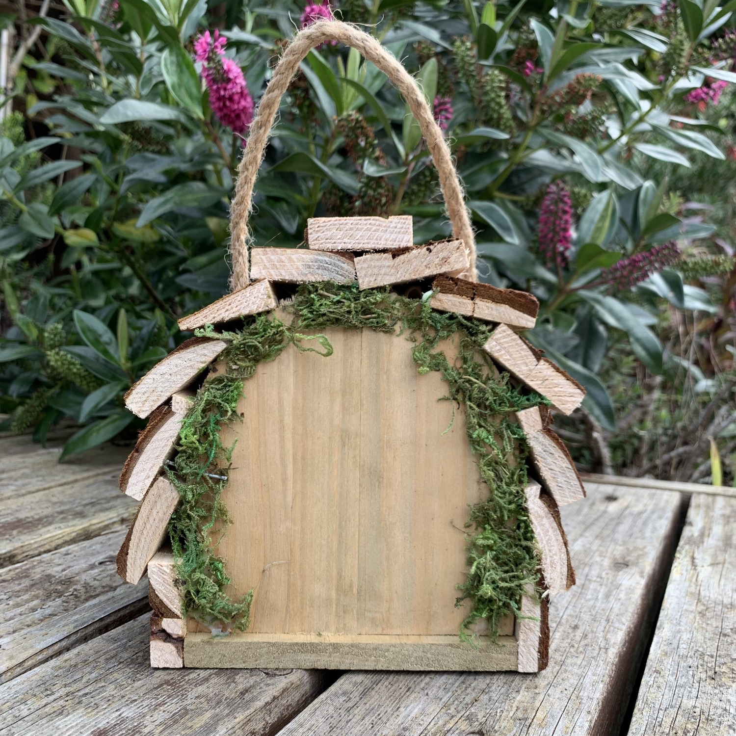 Garden Wooden Bug House with Natural Moss