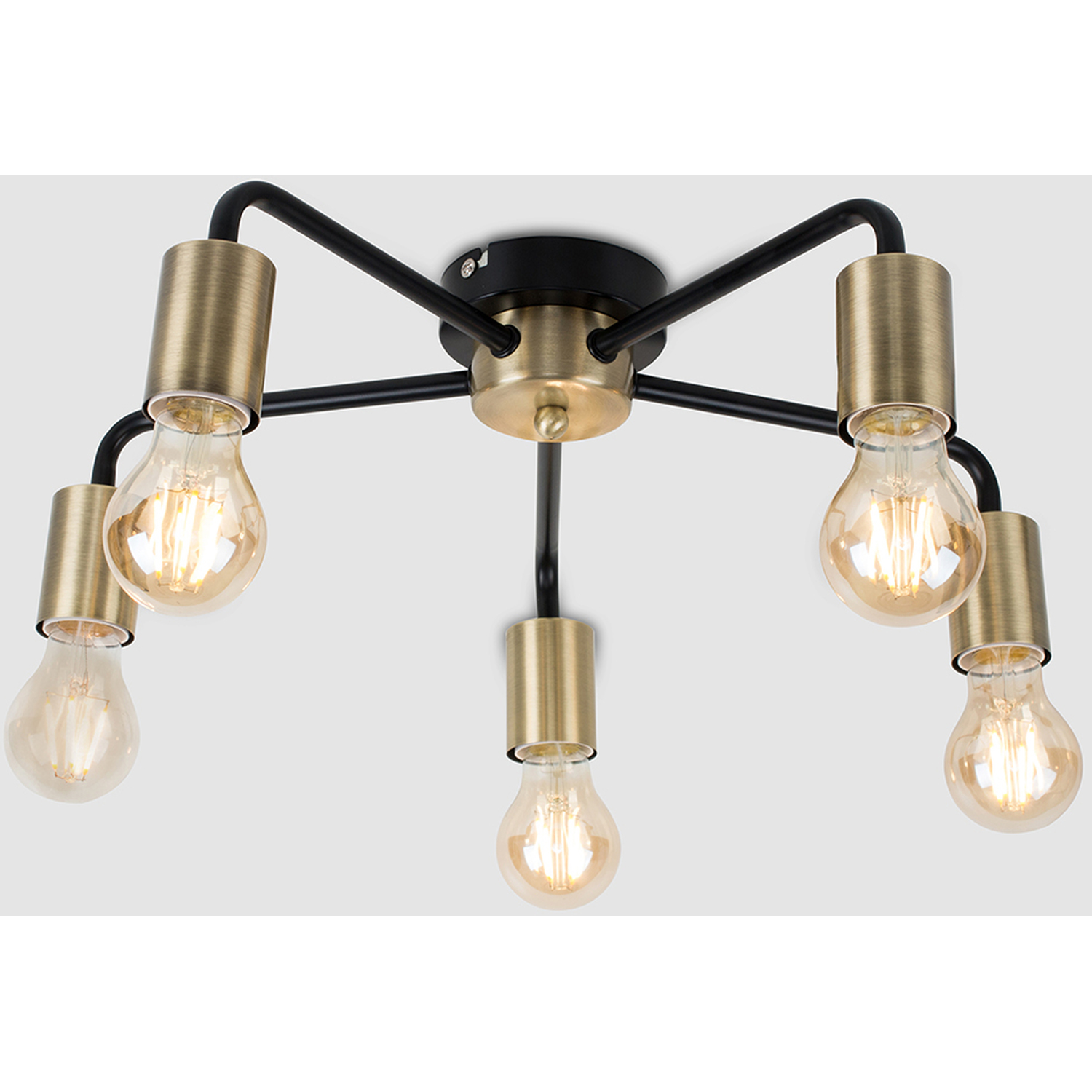 Steampunk Style Antique Brass And Matt Black 5 Way Ceiling Light Fitting