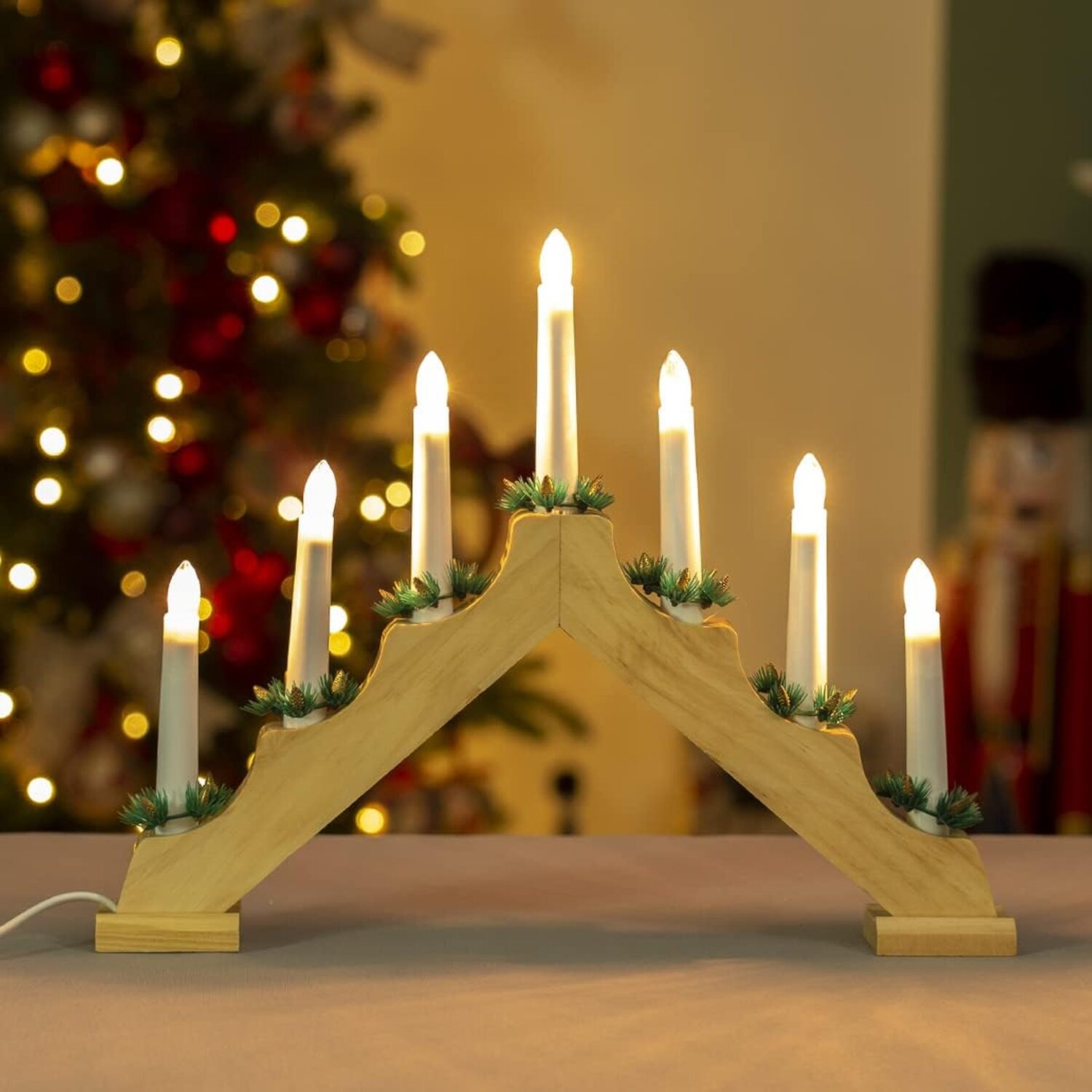 Wooden Pine LED Candle Bridge