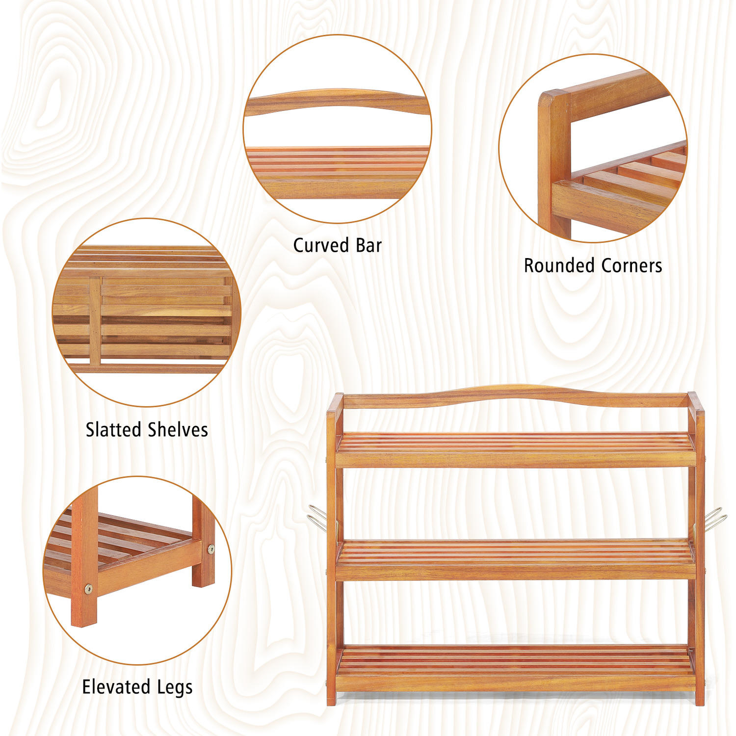 3-Tier Shoe Rack with Side Hooks