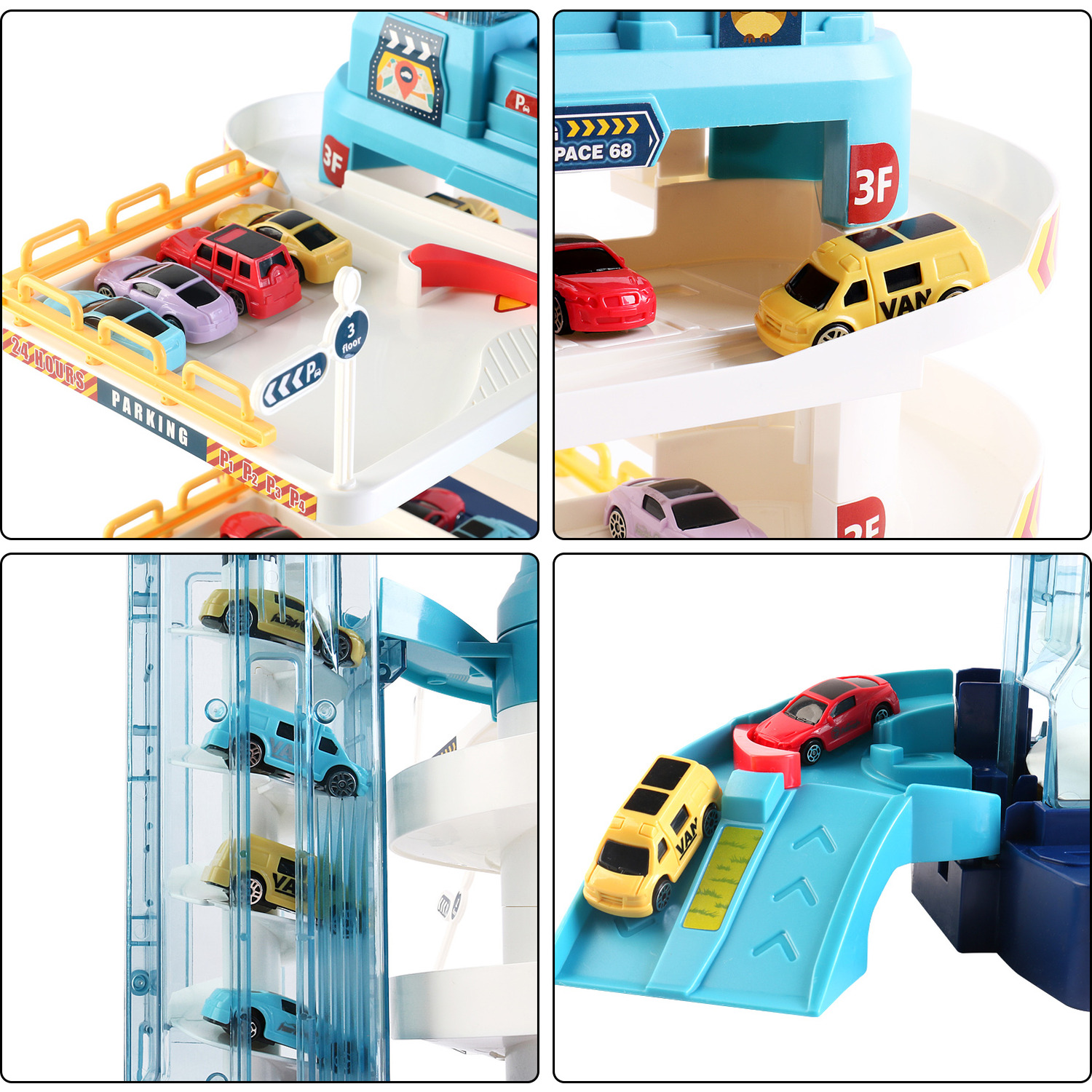 Vehicle Garage Track Toy Set with Electric Elevator