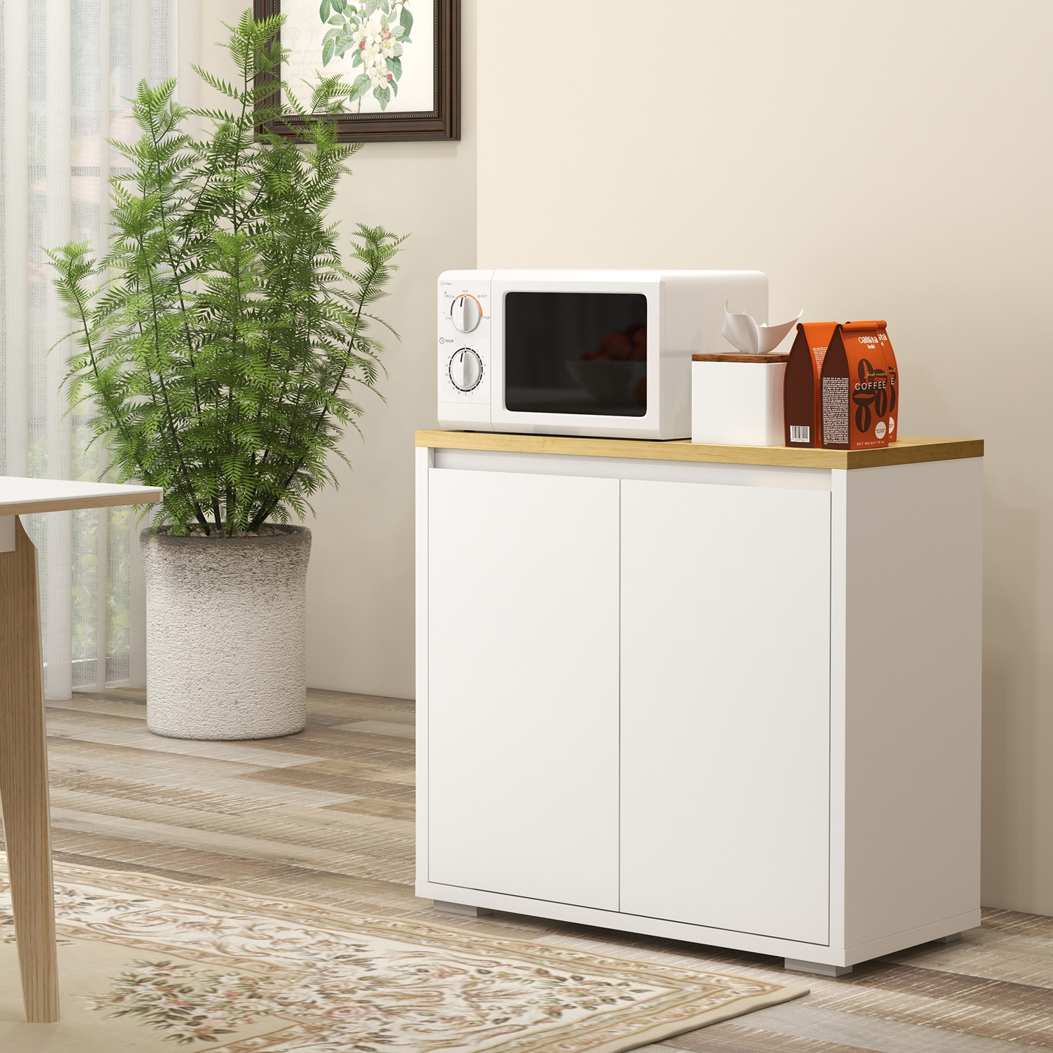 HOMCOM Sideboard Storage Cabinet with Double Doors and Adjustable Shelf