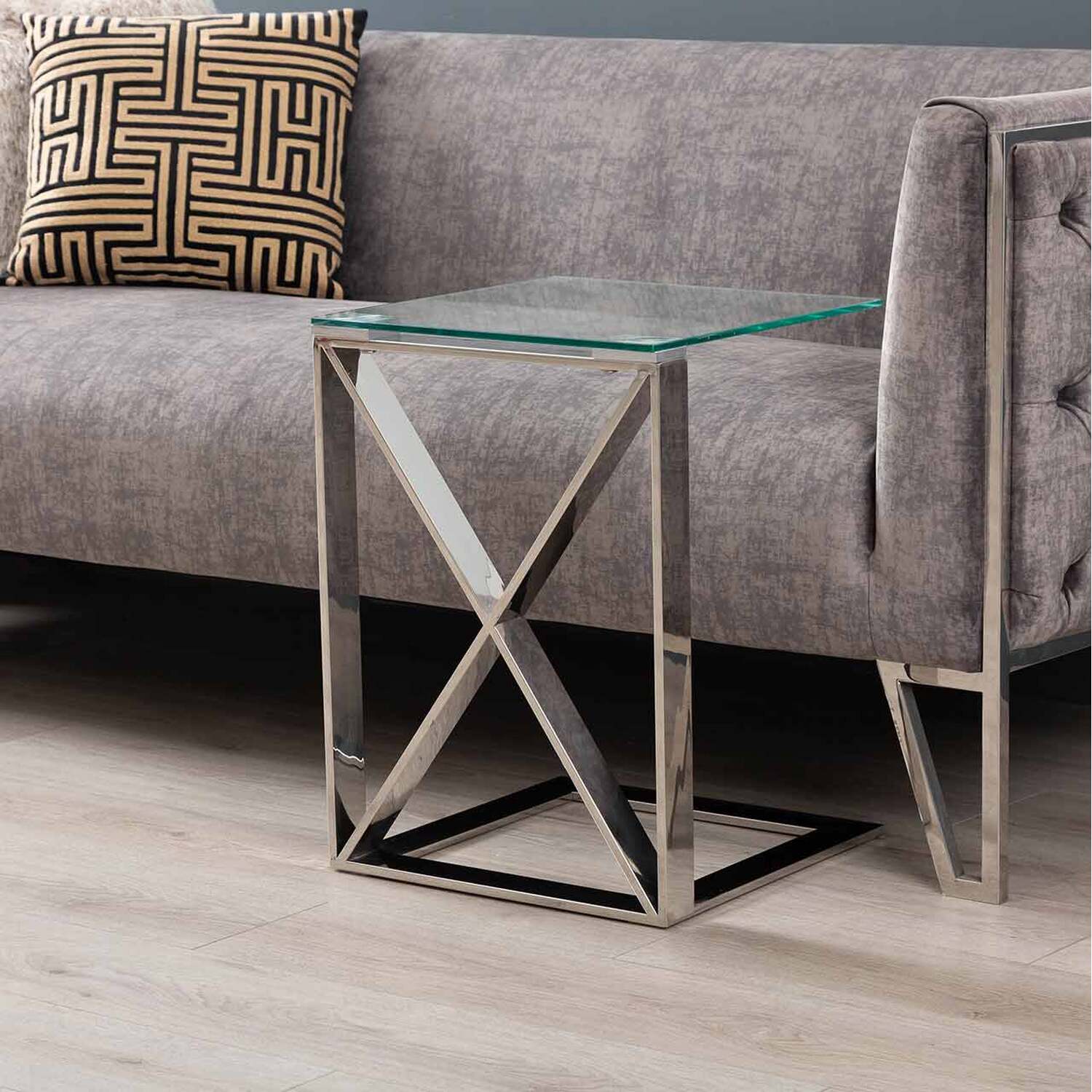 55cm Sofa Side Table with Metal Glass Top