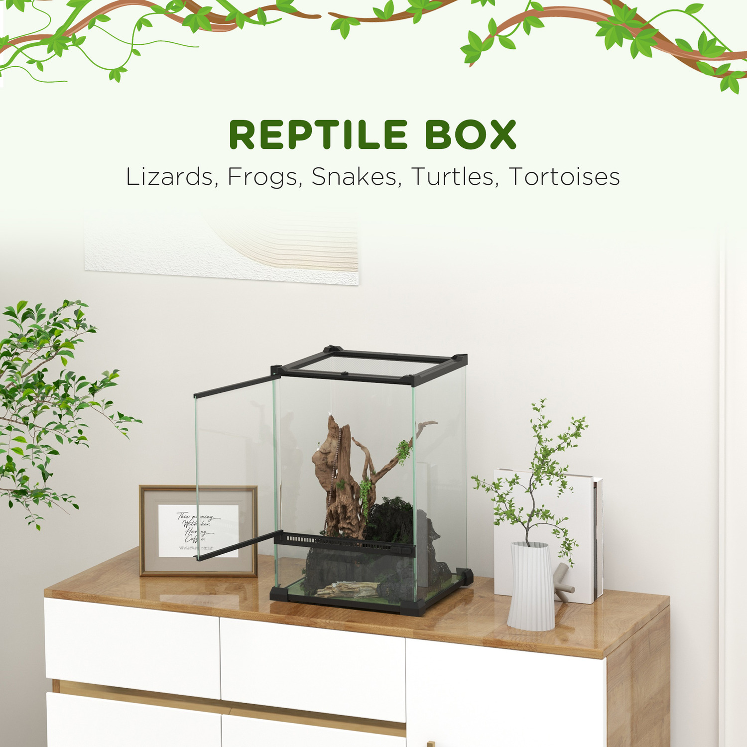 PawHut Glass Reptile Terrarium for Lizards, Frogs, Snakes, Turtles