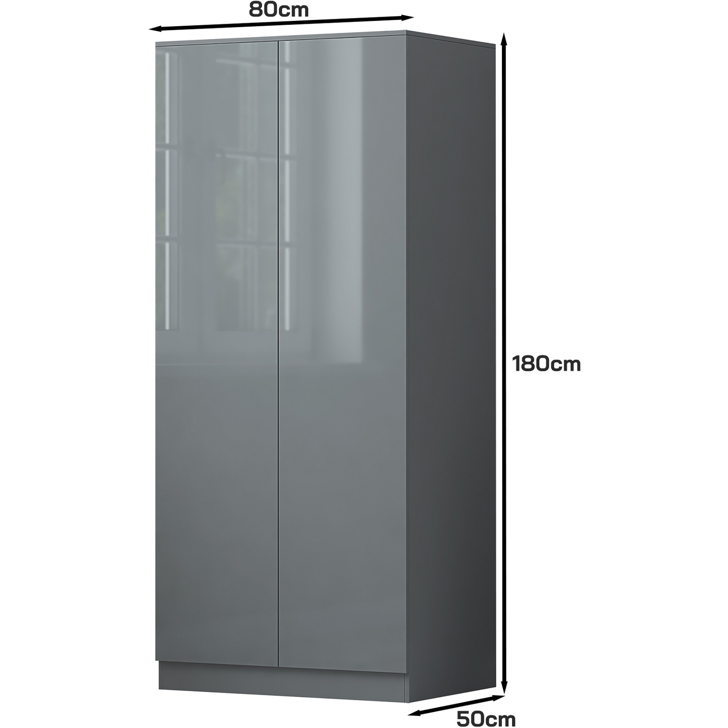 Stora 2 Door Large Double Door Wardrobe High Gloss Grey