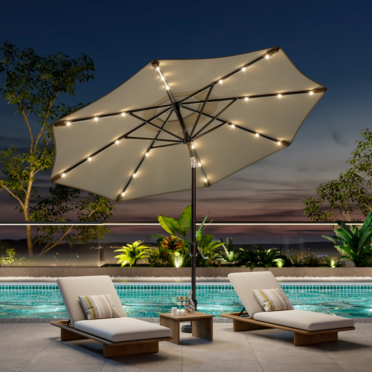 24 Solar LED Lights Parasol with Crank