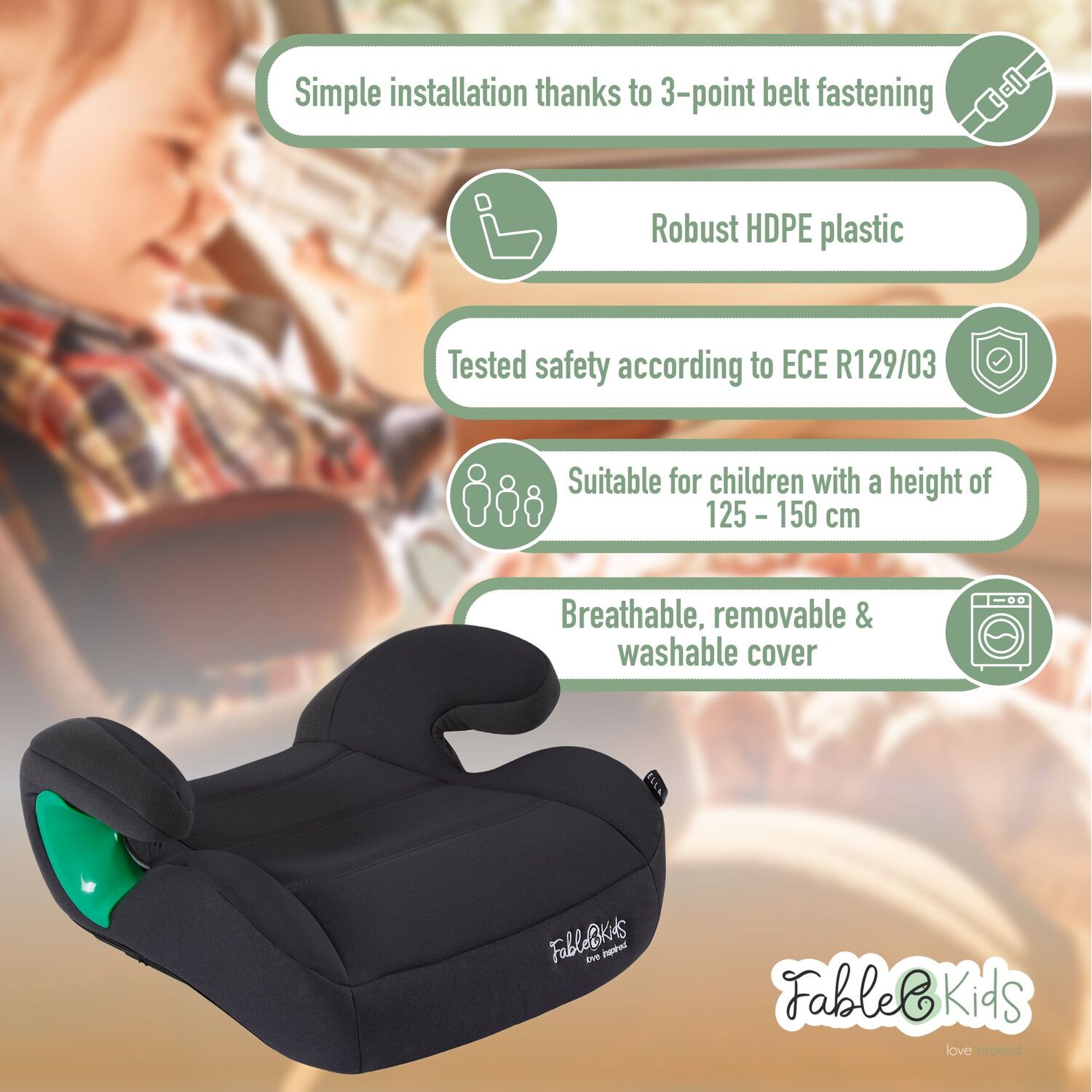 Child Car Seat Booster Seat I-Size 125-150cm ELLA