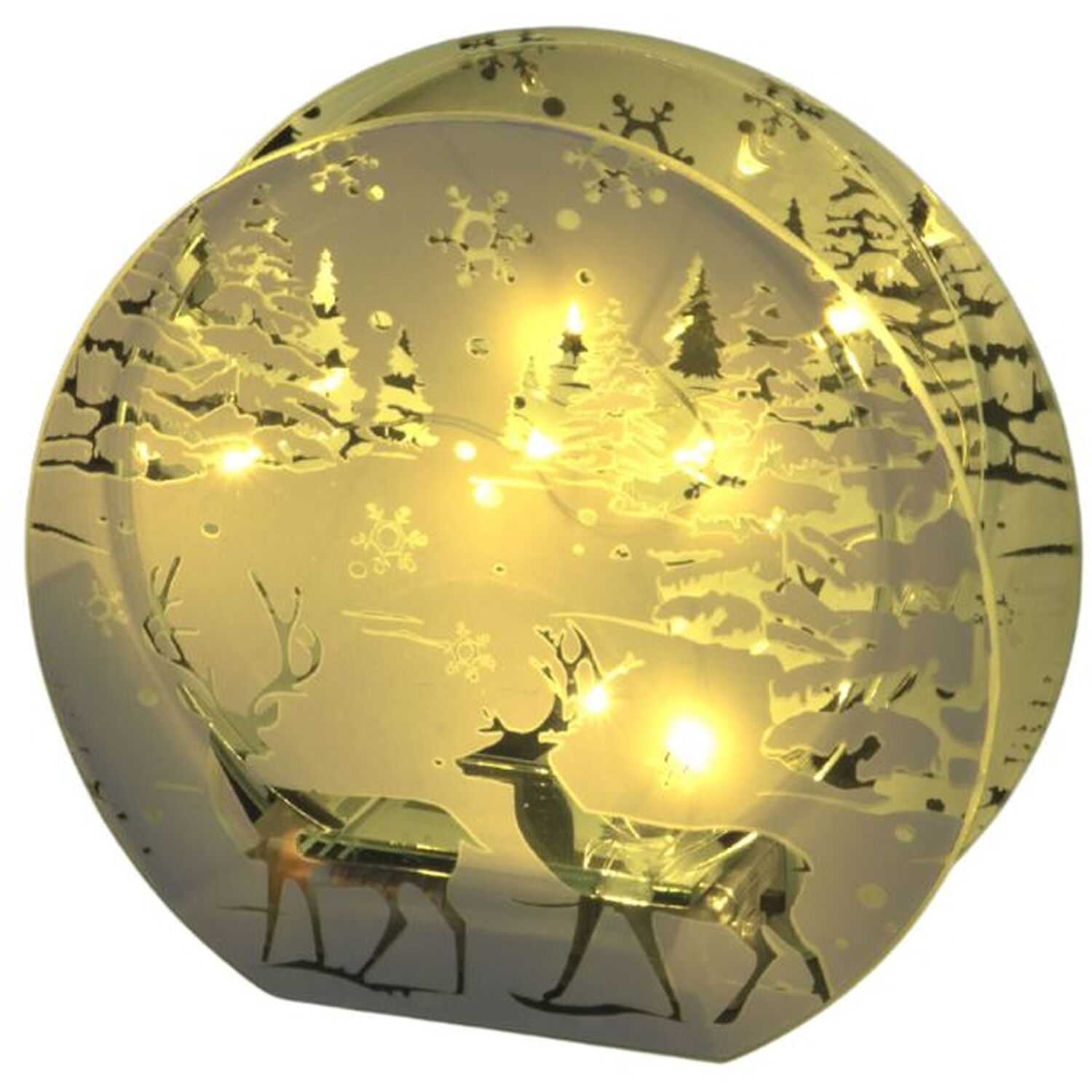 Lit Glass Disc with Deer