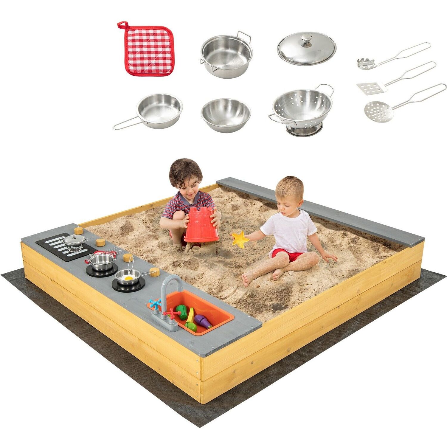 Kids Sandbox Sand Pit with Playset Accessories