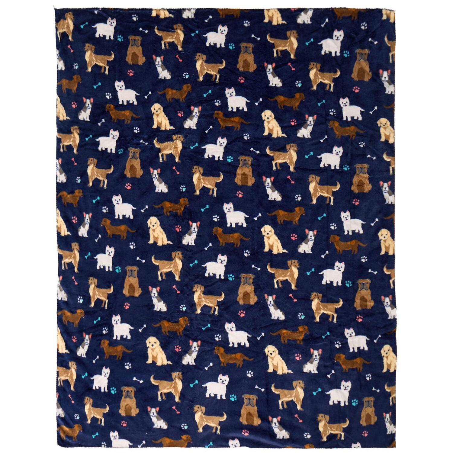 Dog Print Sherpa Fleece Reverse Pet Blanket Throw