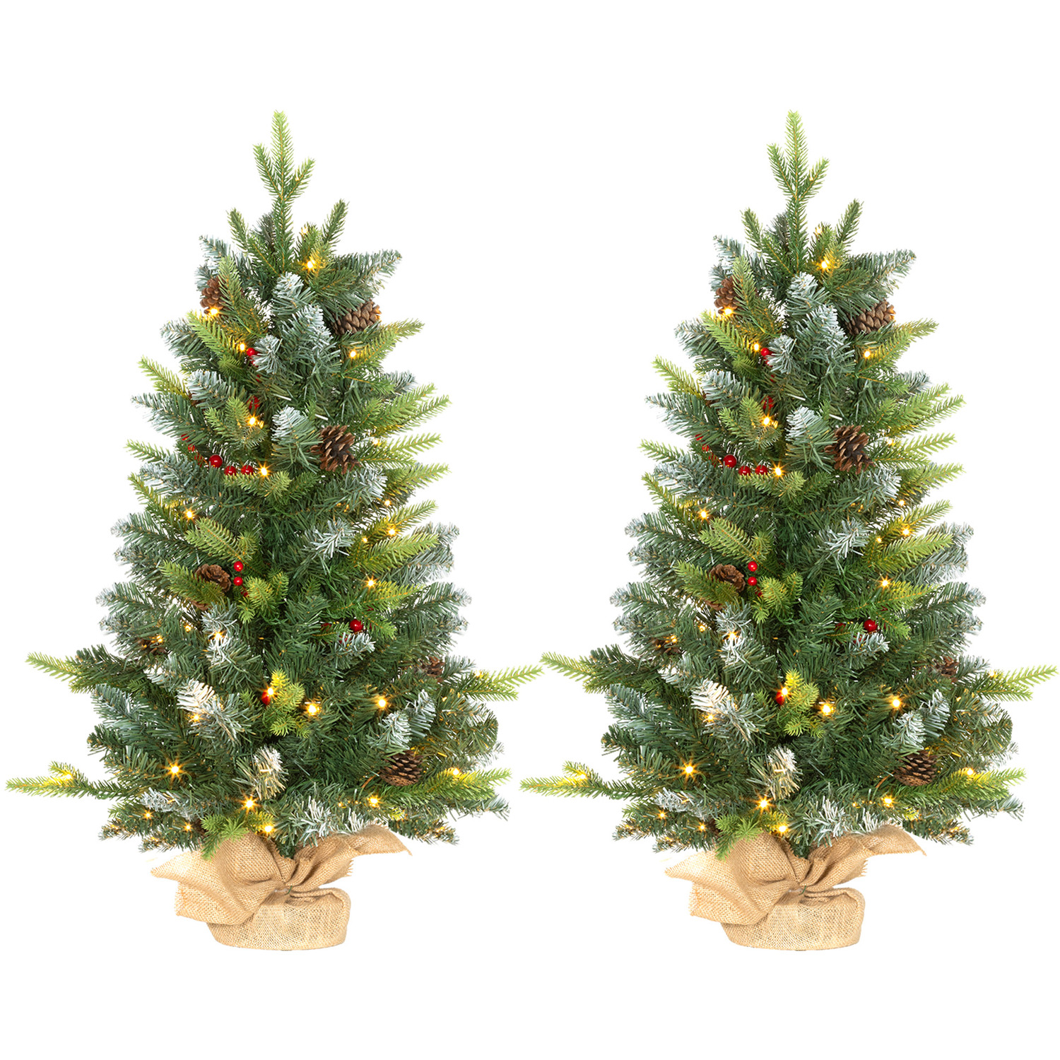 HOMCOM 2 Pieces Prelit Artificial Christmas Tree with LED Light