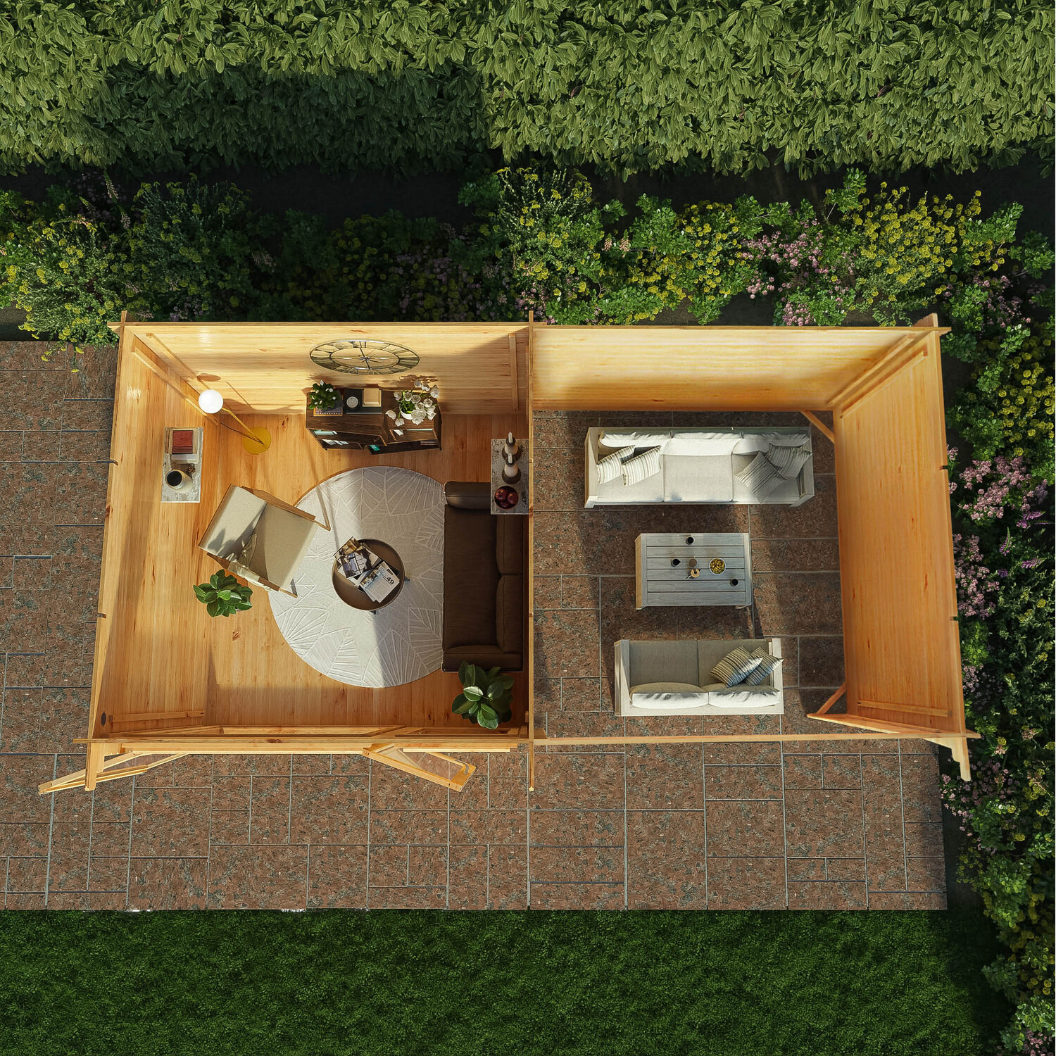 3m x 3m Wooden Log Cabin Elite With Patio Area Pent Roof - 28mm Thickness