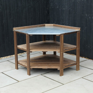 Outdoor Wooden Kitchen Corner Table Shelves Pressure Treated
