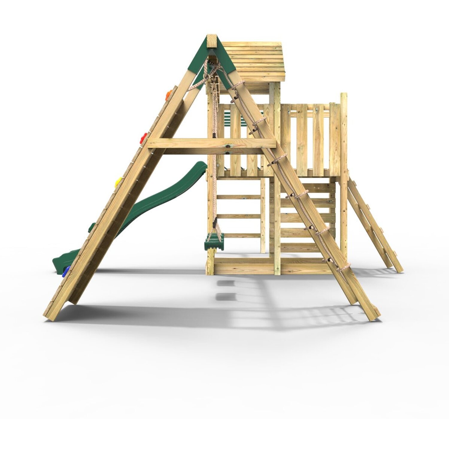 Wooden Climbing Frame with Double Swing, Monkey Bars, Climbing Wall and ...