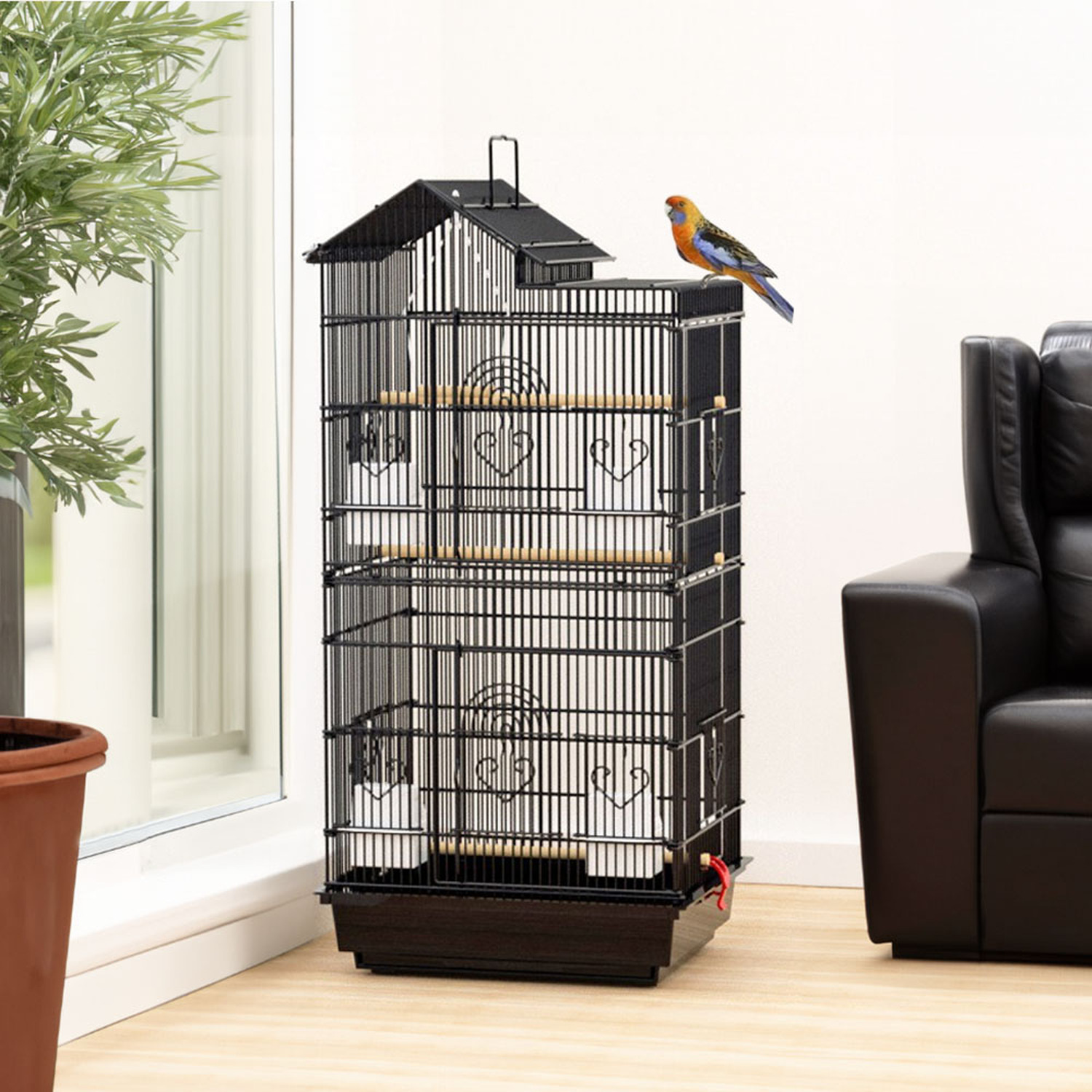 Deluxe Metal Bird Cage with Tray and Handle