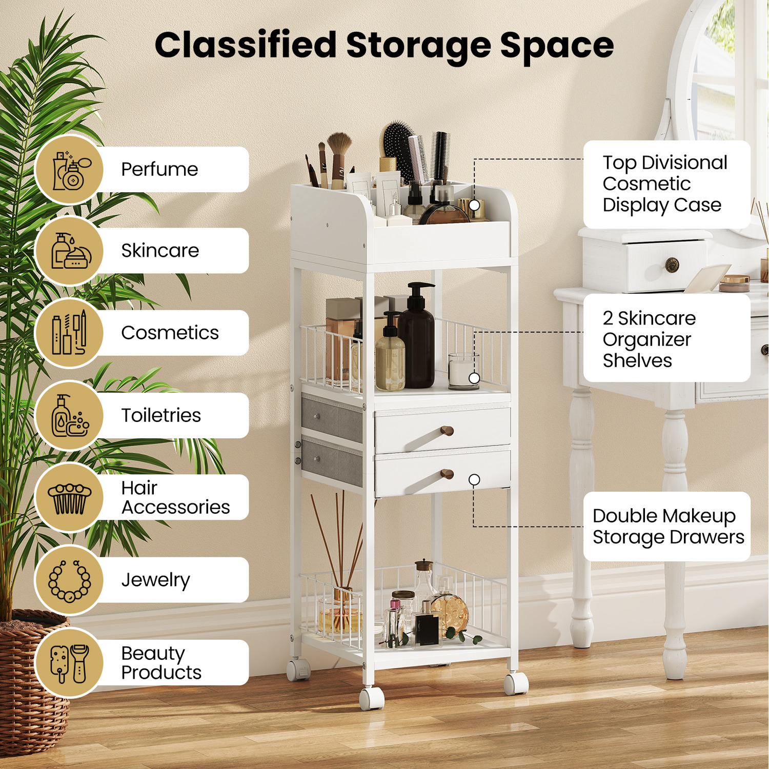 Makeup Organizer Floor Skincare Organizer Cart