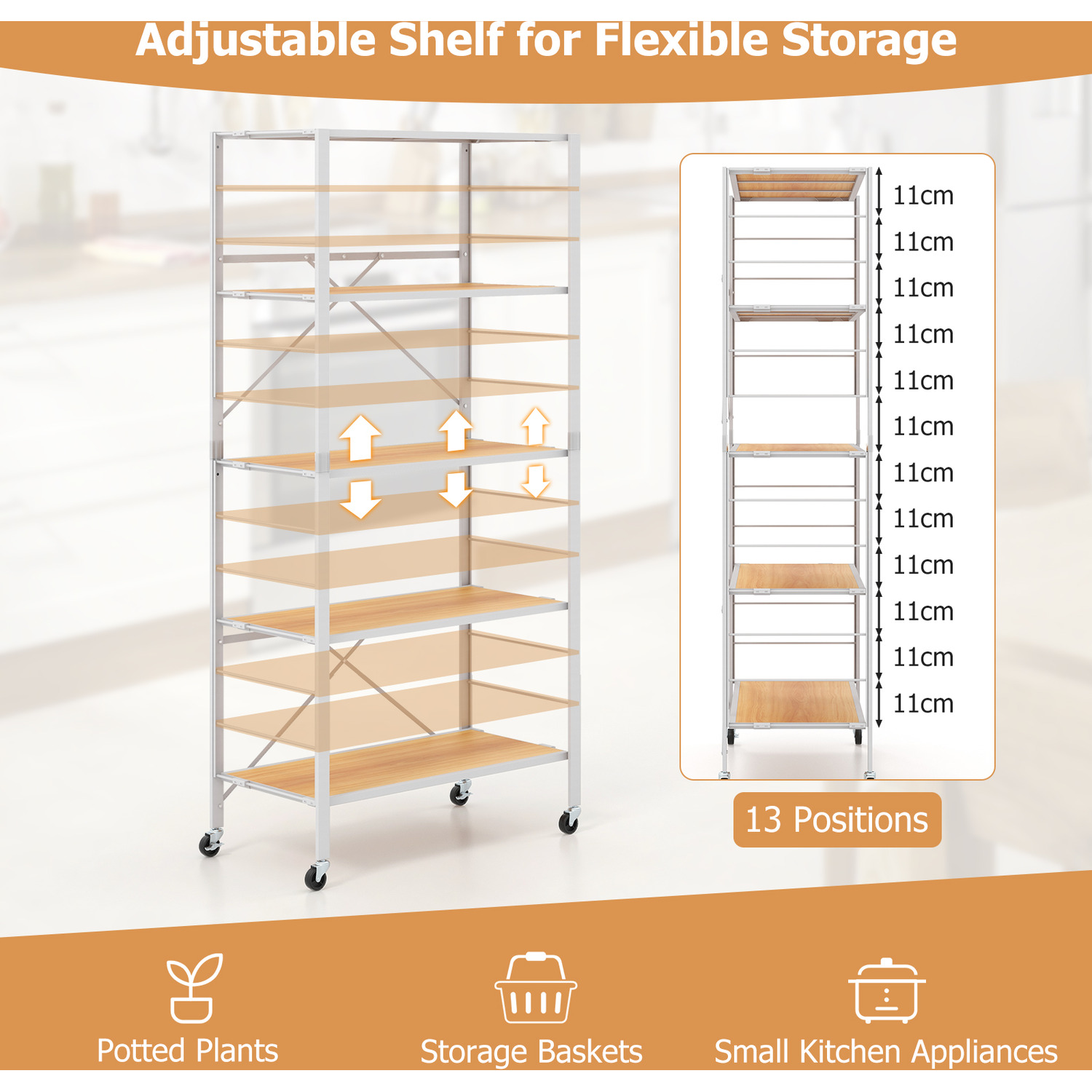5-Tier Shelving Unit with Detachable Wheels