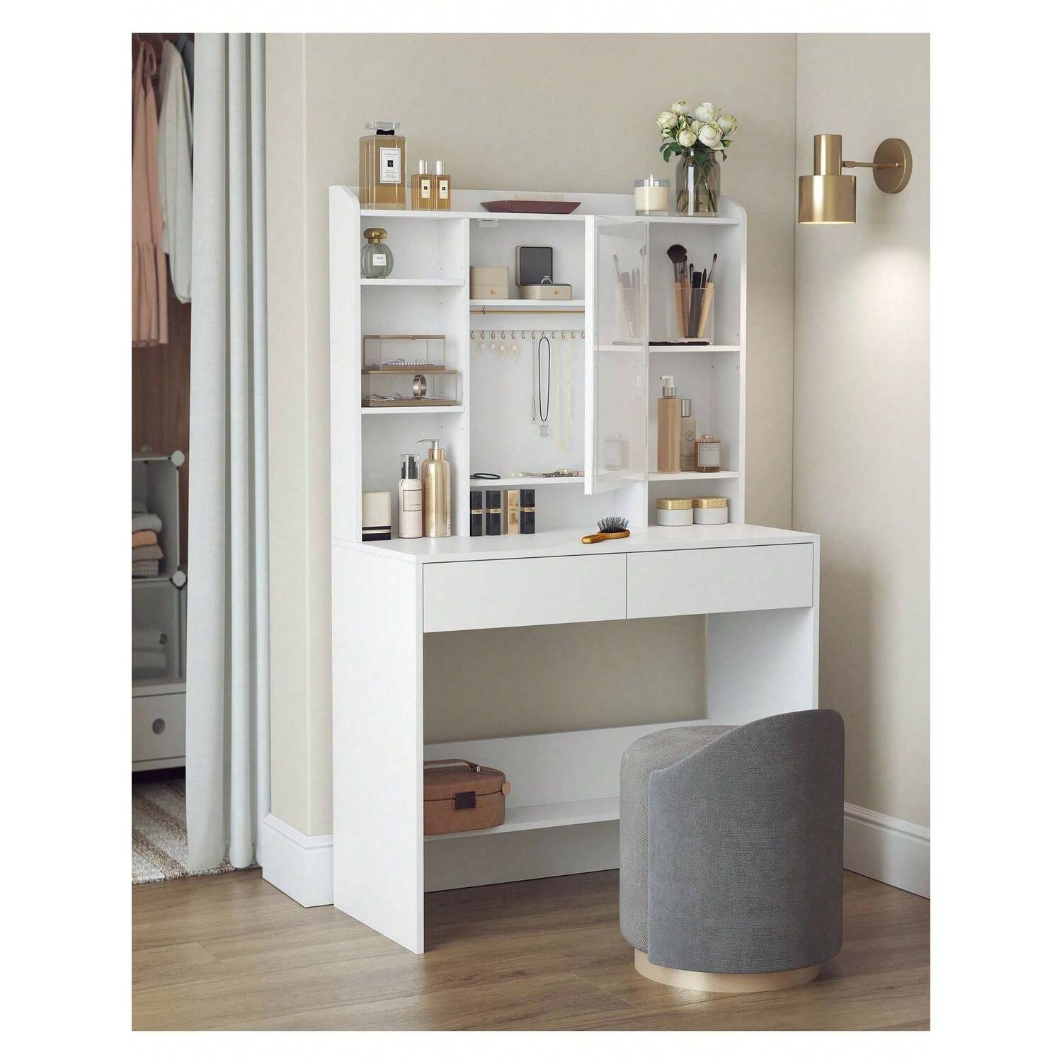 VASAGLE Dressing Vanity Table with LED Lights