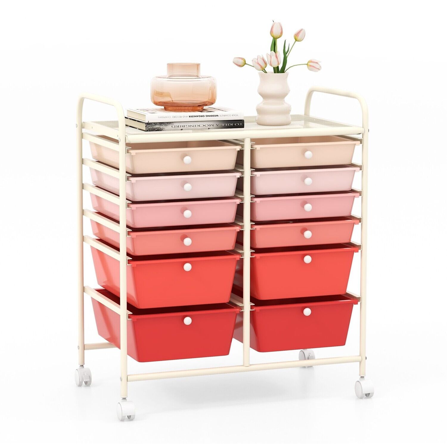 12 Drawers Rolling Storage Cart with 4 Wheels and Brakes