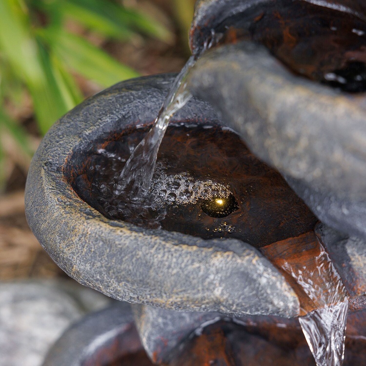 57cm Solar 4 Tier Stacked Boulder Cascading Water Feature with LED Lights