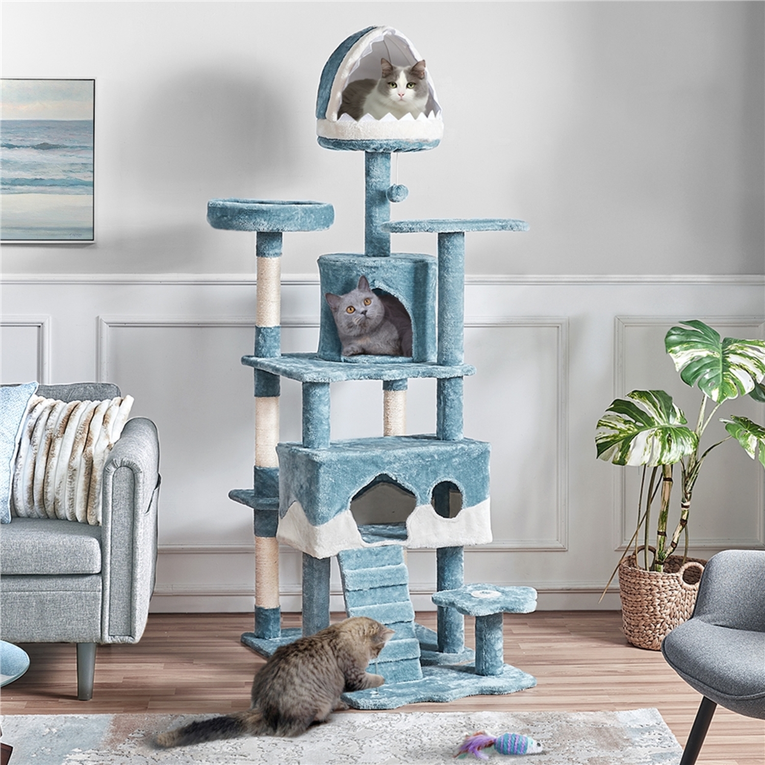 Yaheetech Ocean Themed Cat Tree with Sisal Posts