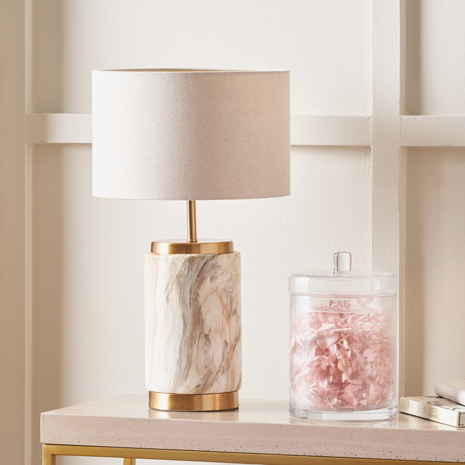 Set of 2 Carrara Stone Effect Ceramic Table Lamps