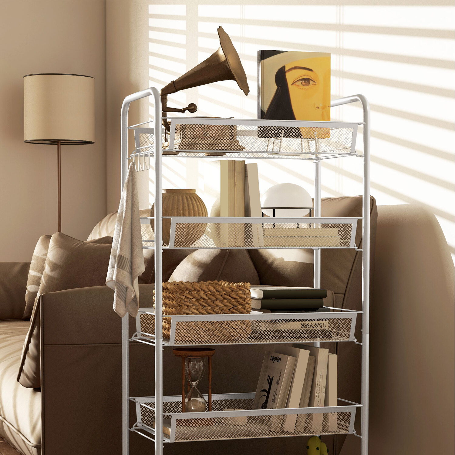 HOMCOM 5 Tier Utility Kitchen Cart with Removable Mesh Baskets, Black