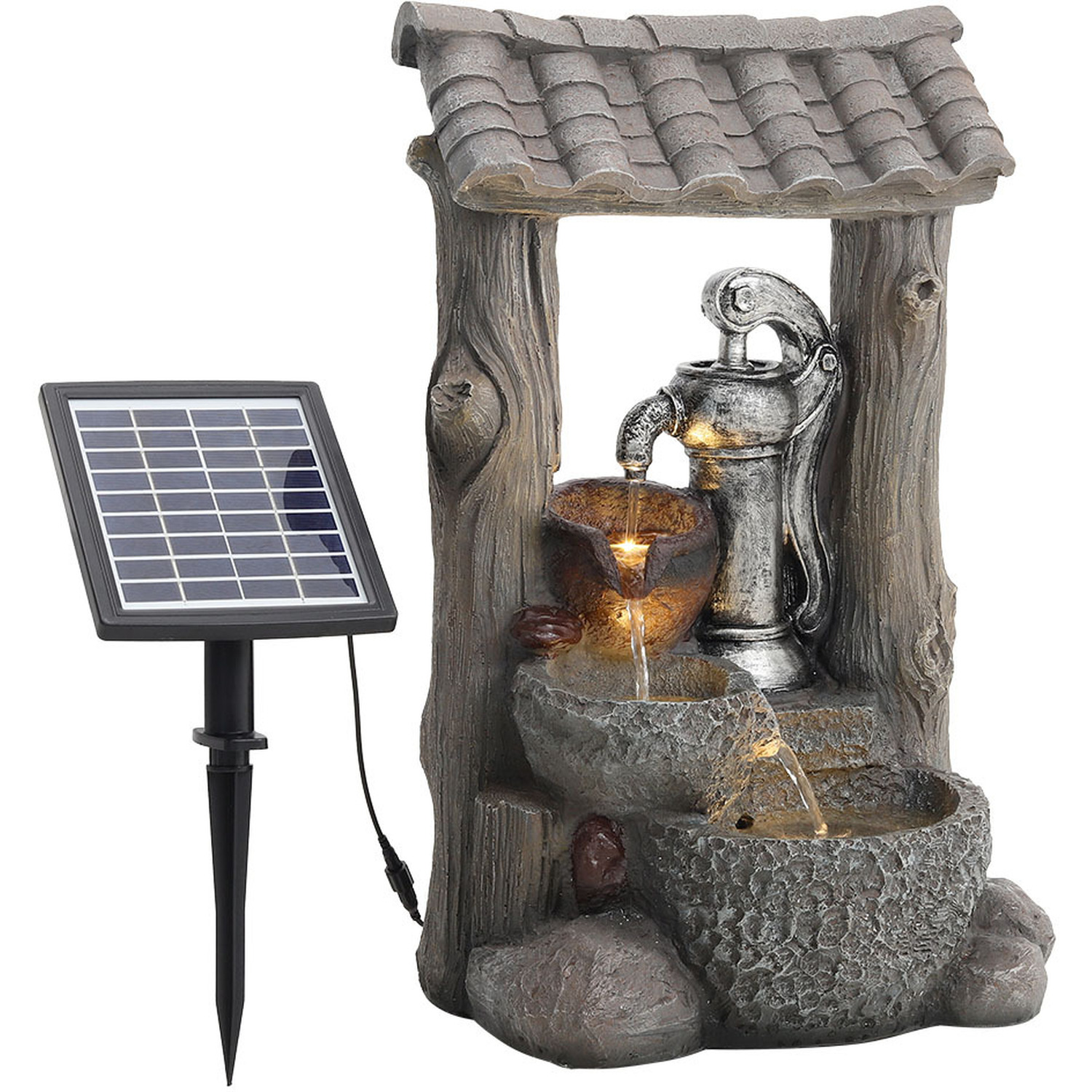 Solar Panel Faucet Stean Decor Water Pump LED Fountain