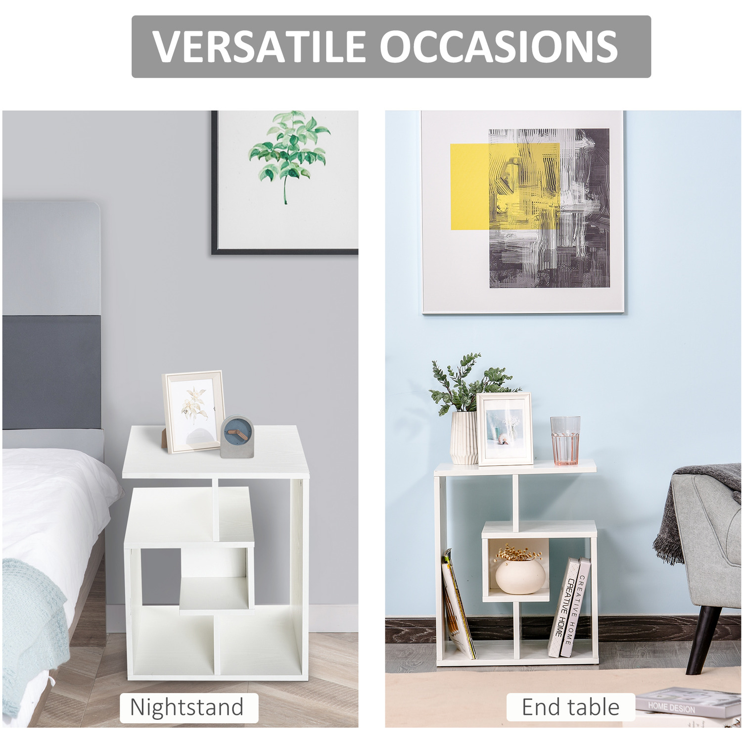 HOMCOM 3 Tier Side End Table with Open Shelf Storage