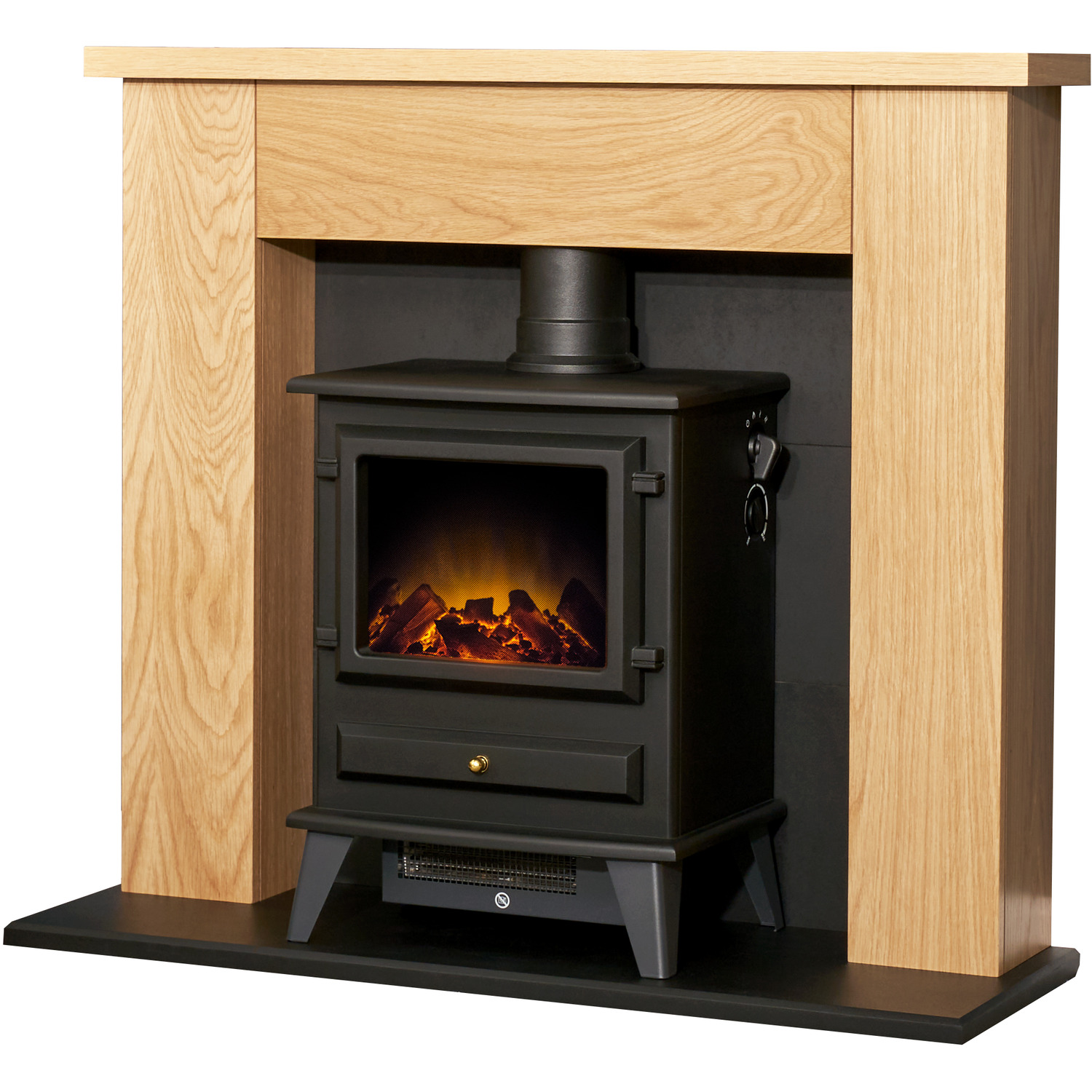 Adam Chester in Oak Black with Hudson Electric Stove in Black