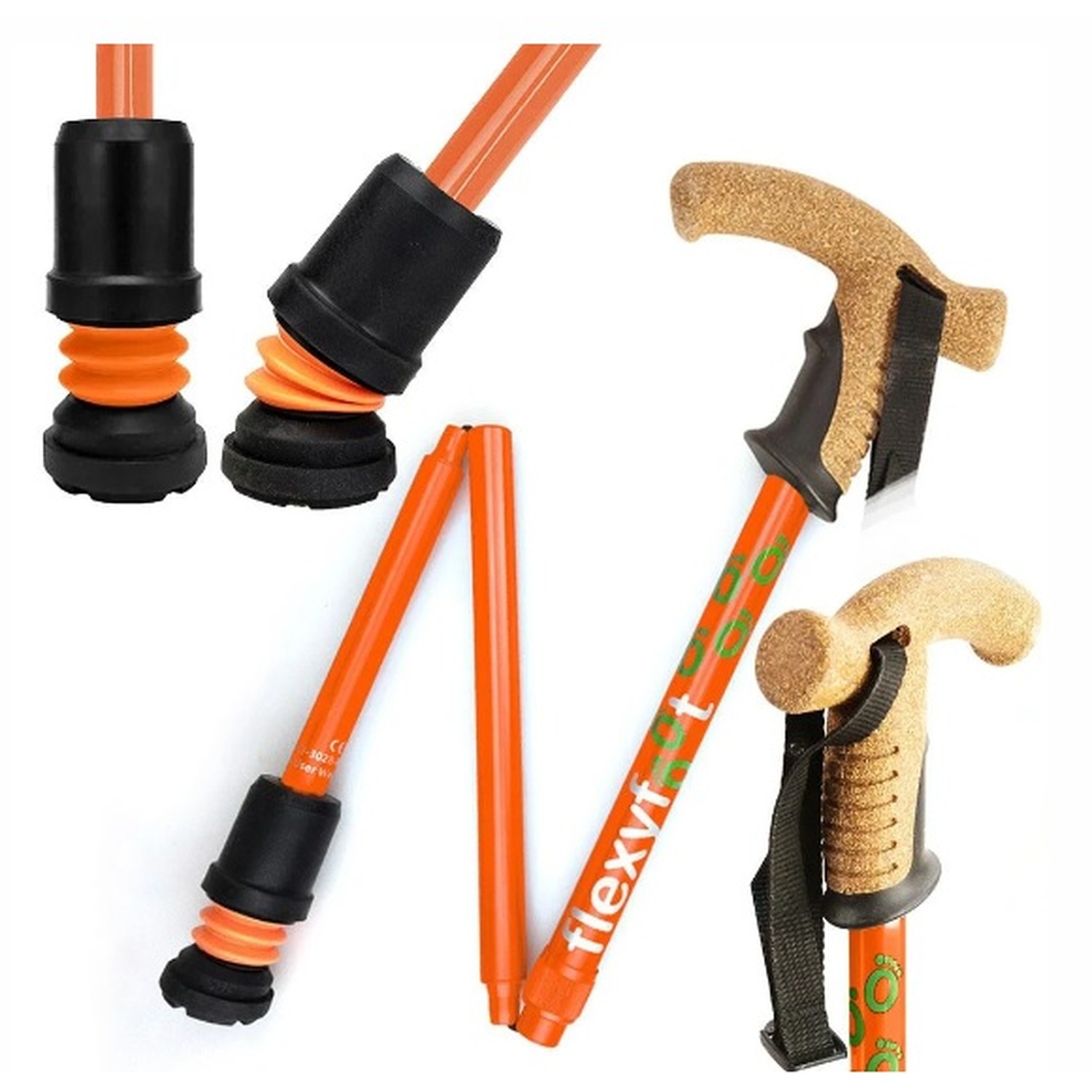 Flexyfoot Folding Walking Stick With Cork Handle