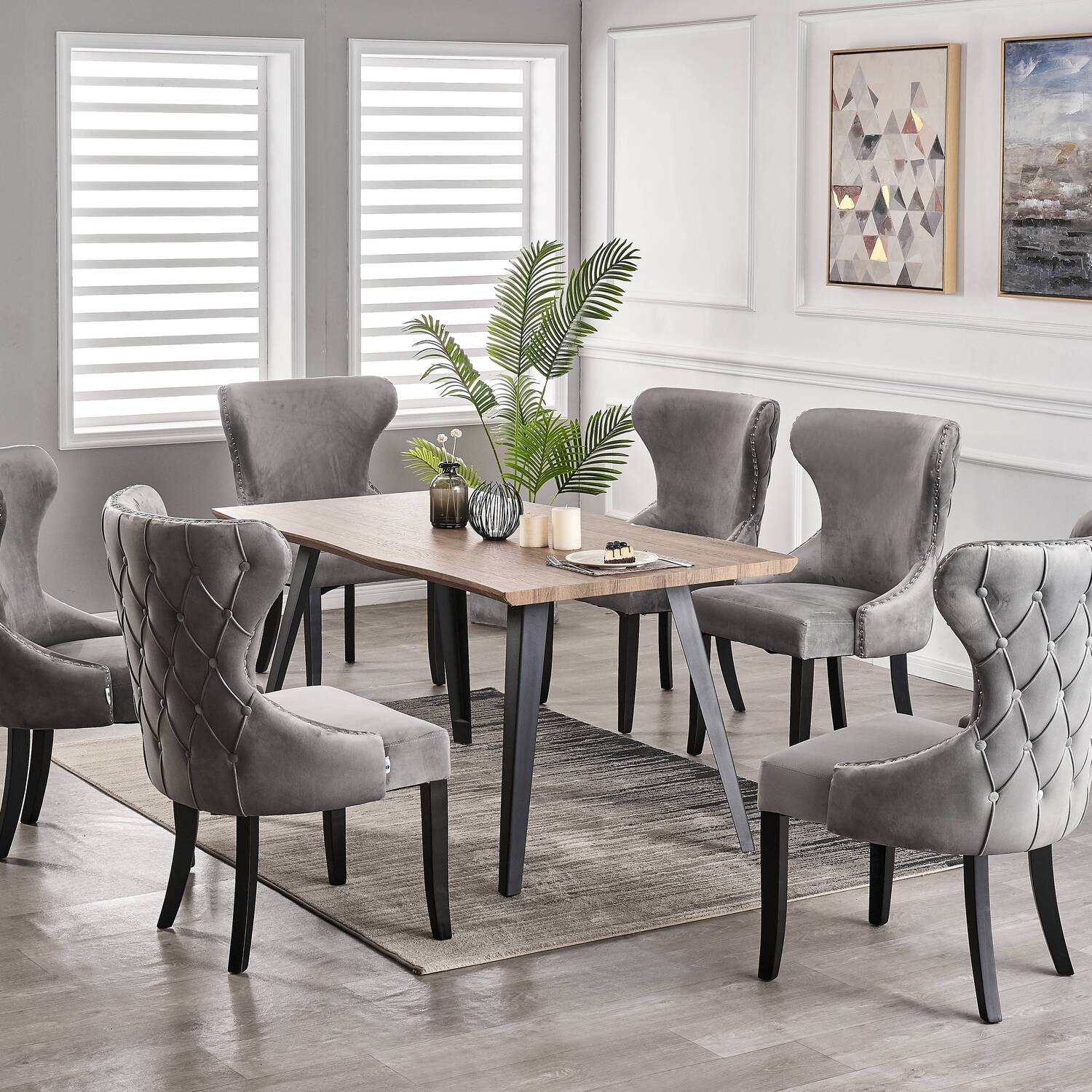 Mayfair Rocco LUX Dining Set Includes a Table and 6 Velvet Chairs