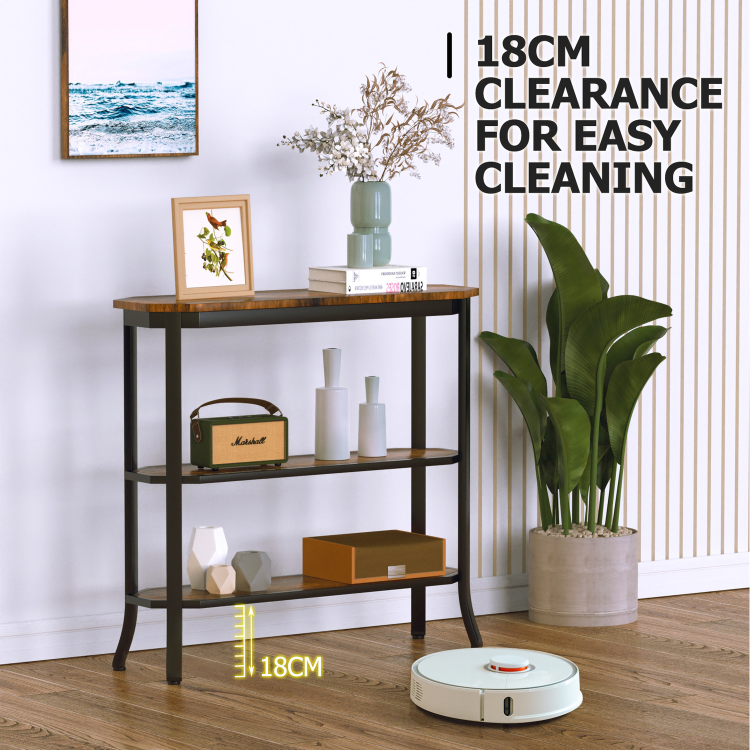 3 Tier Console Industrial Narrow Couch Side Table