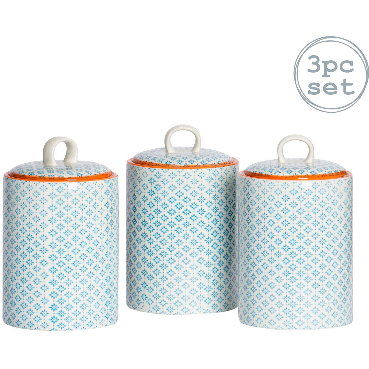 Nicola Spring Hand-Printed Kitchen Canisters - 15.5cm - Pack of 3